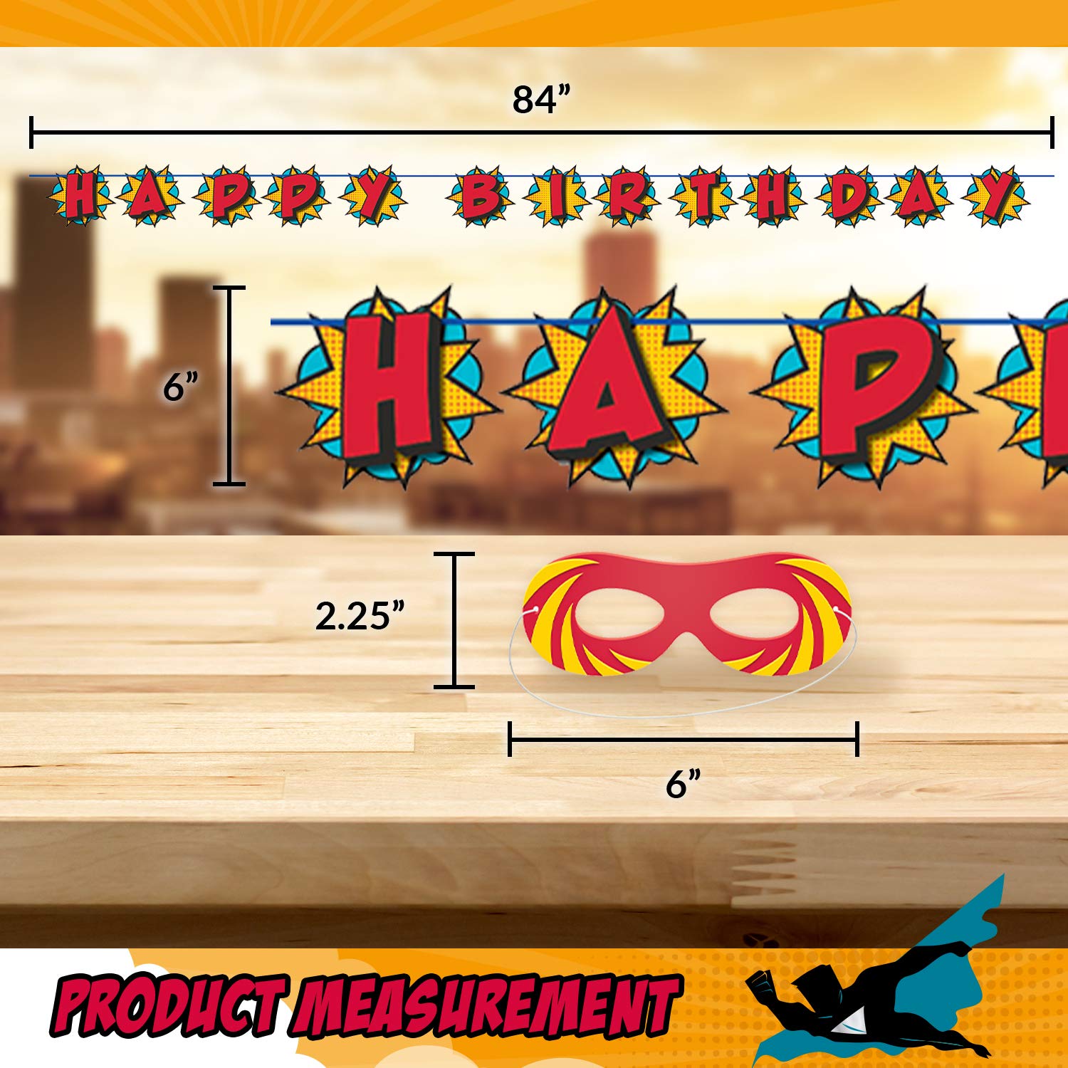 Creative Converting Superhero Party Decor Bundle | Hanging Decoration, Banner, Masks, Treat Boxes, Candles | Hero Birthday Supplies, Kids Heroes Decorations
