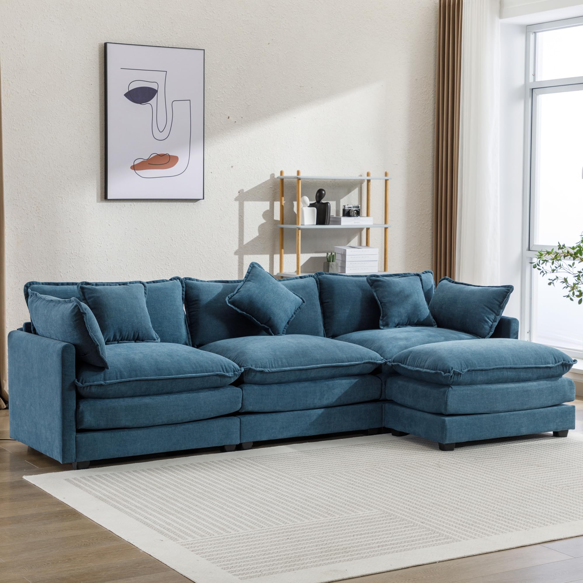 GNIXUU 111.4" Oversized Chenille L Shaped Sectional Sofa Couch, Modern Large Cloud Sectional Couch Set with Ottoman, Comfy Overstuffed Modular Sofa Sleeper for Living Room, Apartment(Gray)