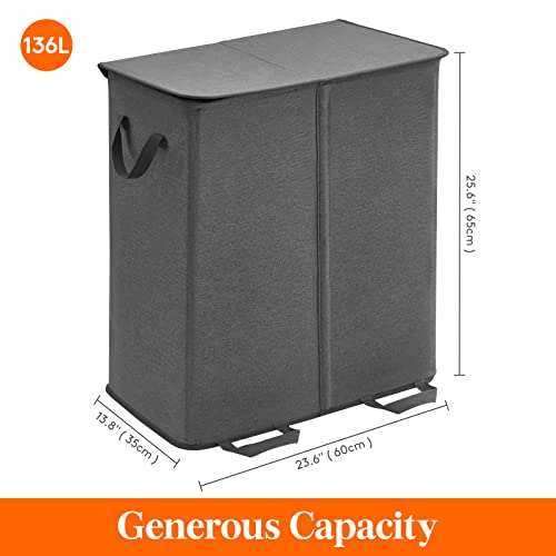 Lifewit 136L Double Laundry Hamper, Bundle with 105L Double Laundry Hamper with Lid and Removable Laundry Bags, Black