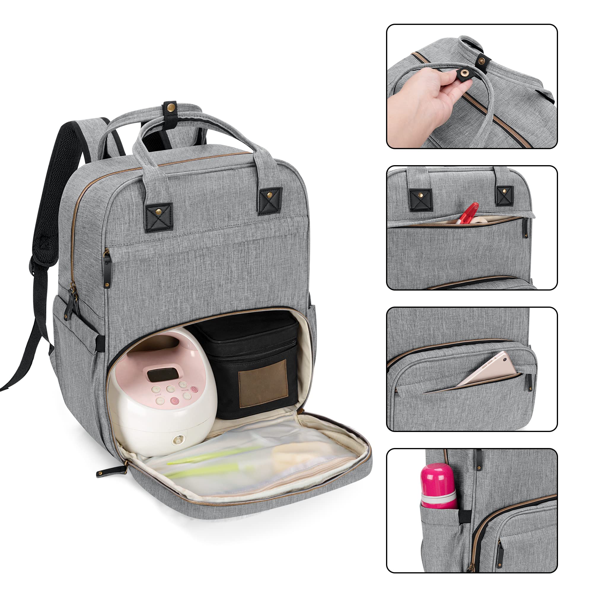 Fasrom Breast Pump Bag Backpack for Working Moms, Pumping Carrying Bag with Laptop Sleeve, Gray (Empty Bag Only)