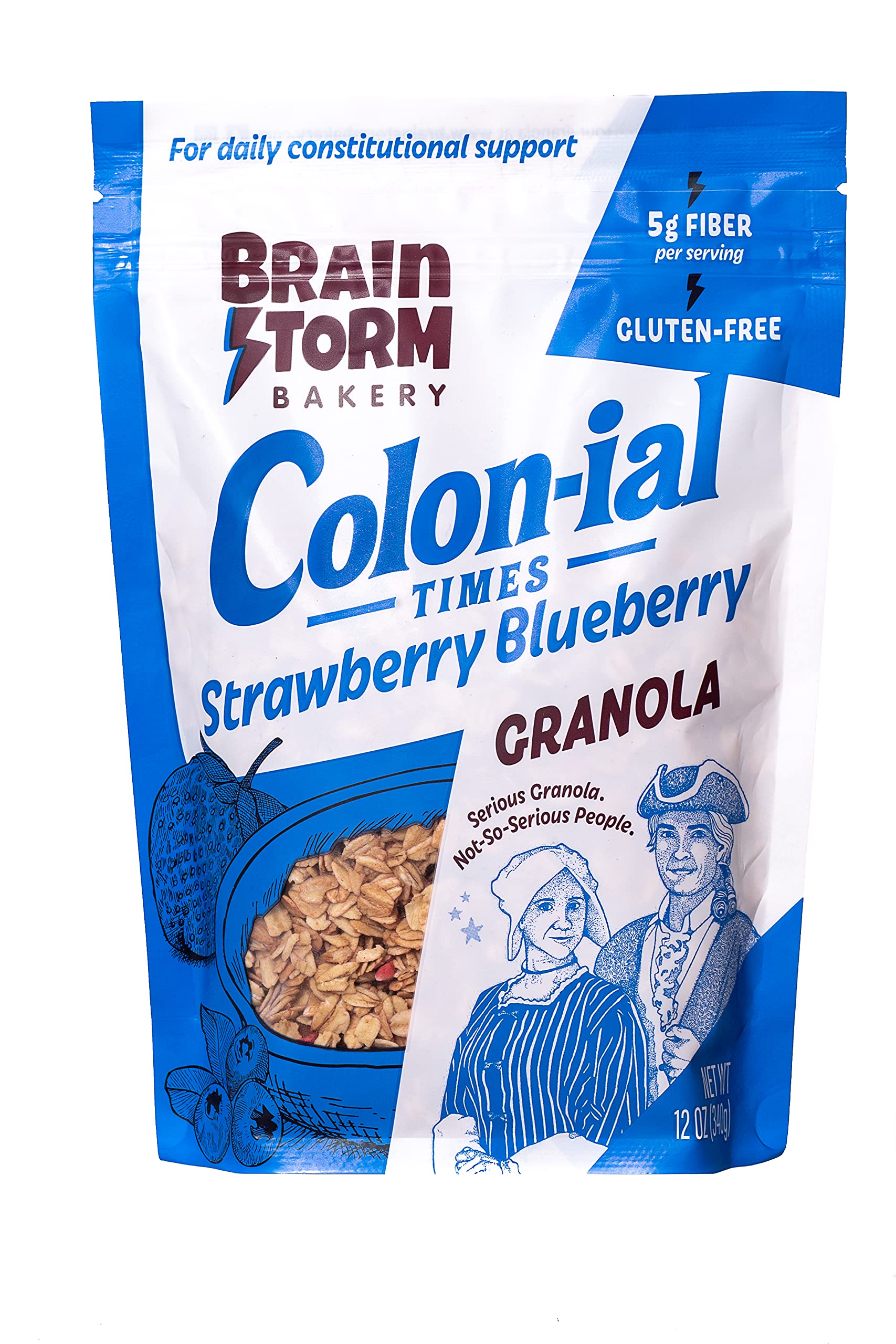 Colonial Times Blueberry Granola Cereal - All Natural, Healthy Breakfast or Snack - 12 oz Bag