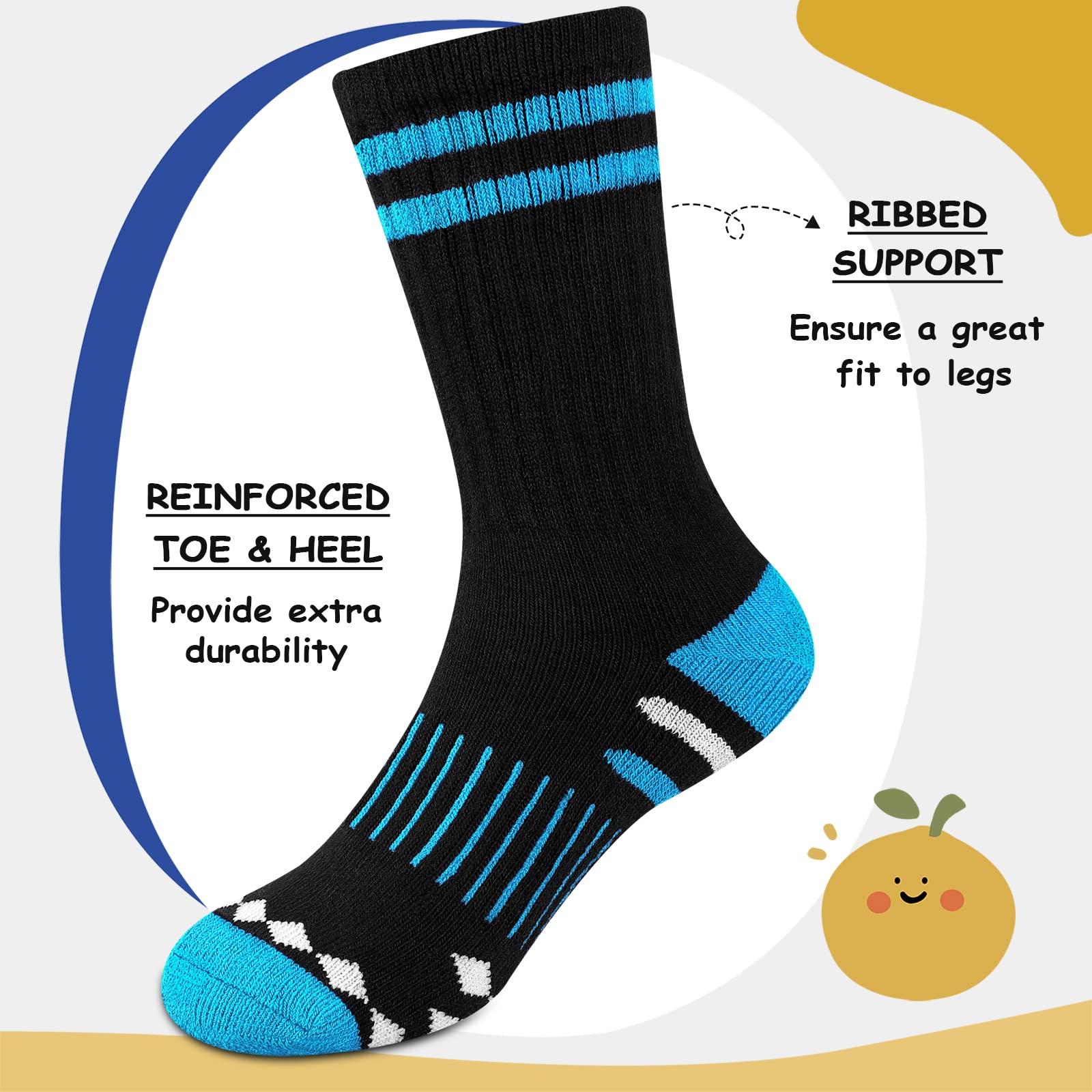 Comfoex Boys Crew Socks 4-6 6-8 8-10 Years Old Athletic Long Socks For Kids Cotton Calf Socks With Cushioned Sole 6 Pairs
