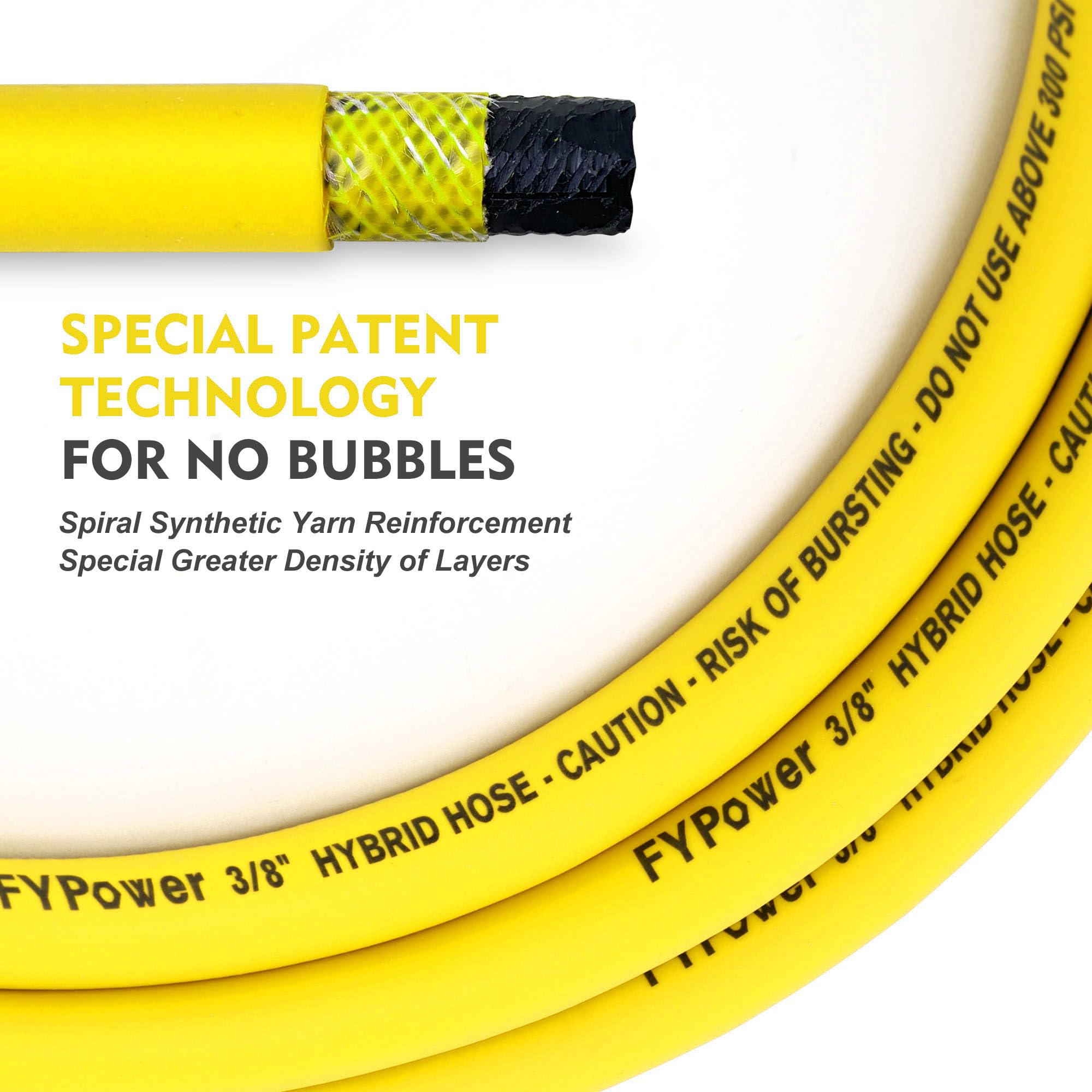 FYPower Air Compressor Whip Hose 3/8 Inch x 6 Feet Lead in Hybrid Hose with Fittings, Flexible and Kink Resistant, 1/4" Industrial Quick Coupler and Plug Kit - Yellow