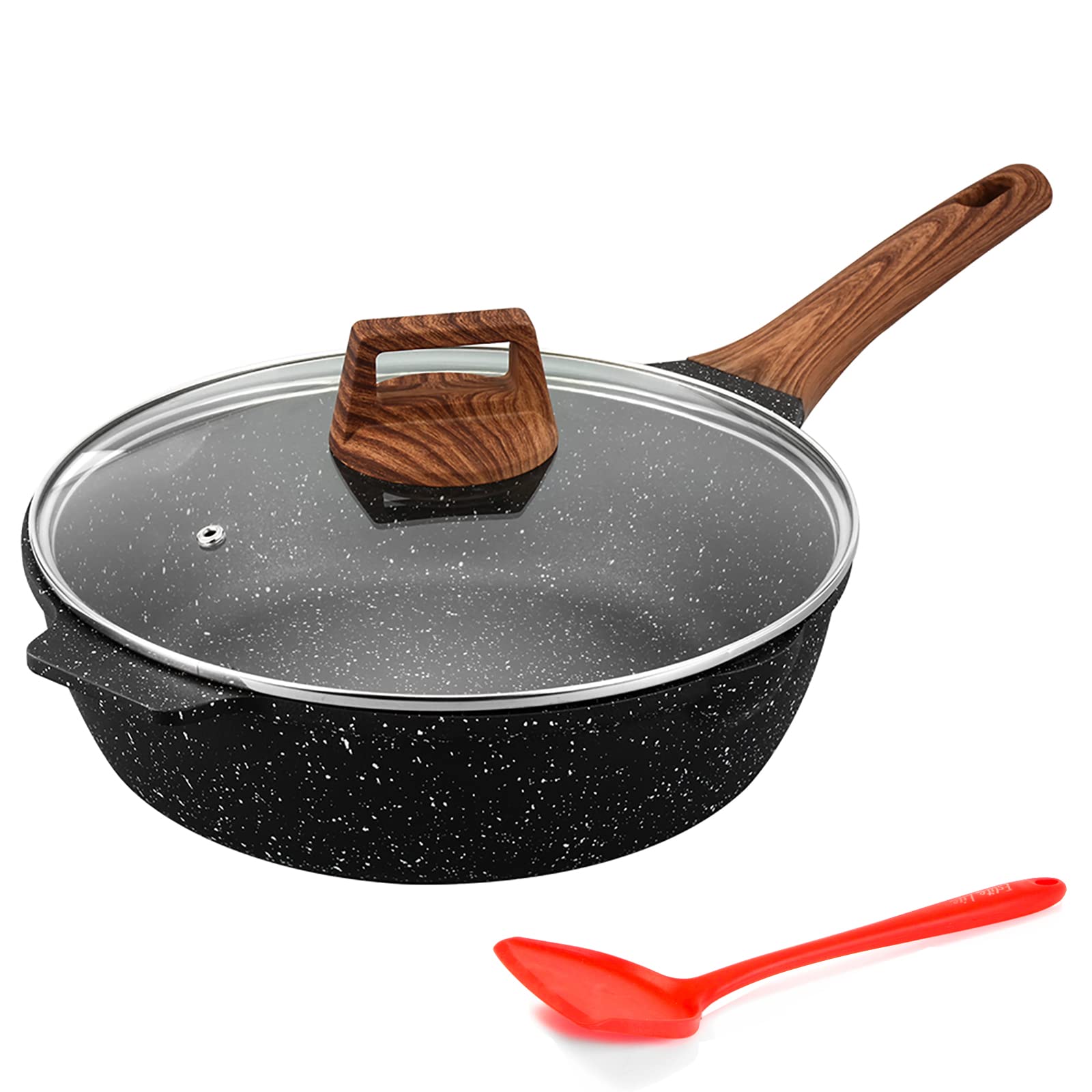 ESLITE LIFE Nonstick Deep Frying Pan with Lid, 5 Quart/11 Inch Granite Coating Sauté Pan Compatible with All Stovetops (Gas, Electric & Induction), PFOA Free, Black