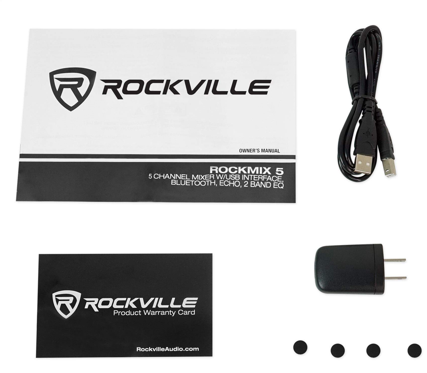 Rockville RockMix 5 Channel Pro Mixer w/USB Interface, Bluetooth, Echo, EQ
