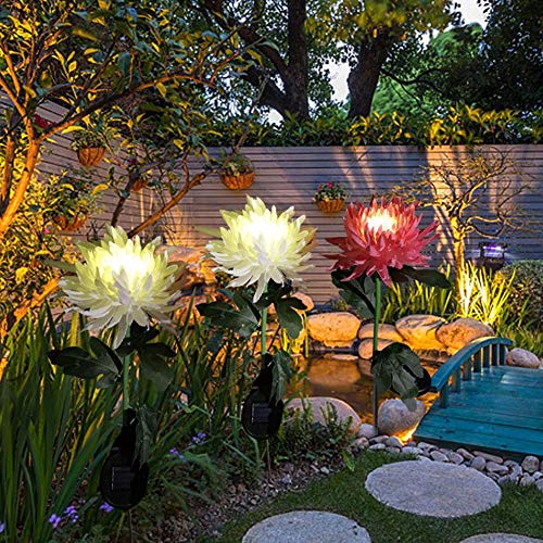 sknonr Outdoor Waterproof Garden Lawn Plug-in Light LED Solar Light Artificial Chrysanthemum Light Home Garden Decoration 3 Pieces, 80cm