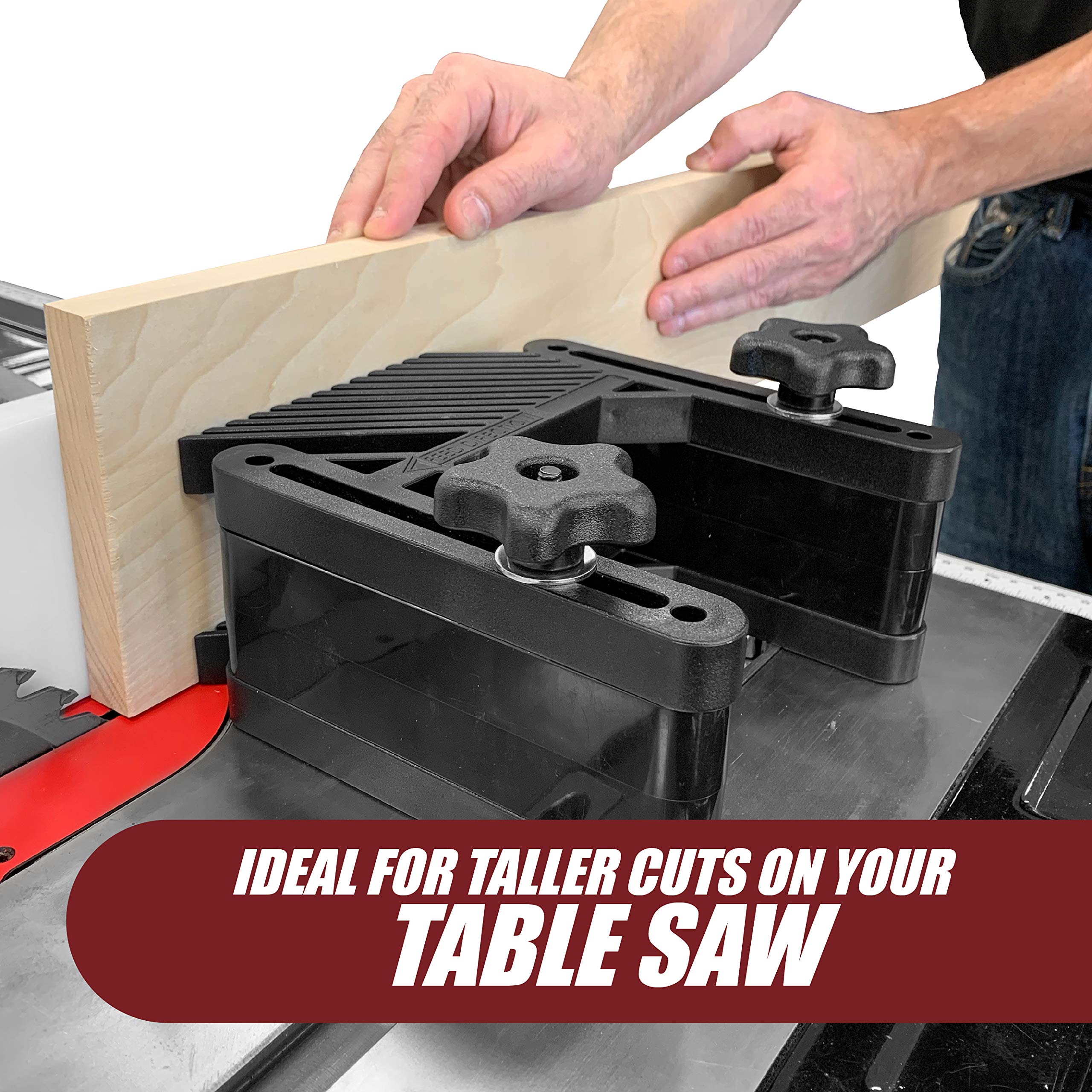 Dual Deluxe Stackable Featherboards with Riser Blocks Aluminum Miter Lock Bar and T Bolt Hardware for Track or Miter Slot Mounting Ideal for Table Saws Router Tables and Band Saws