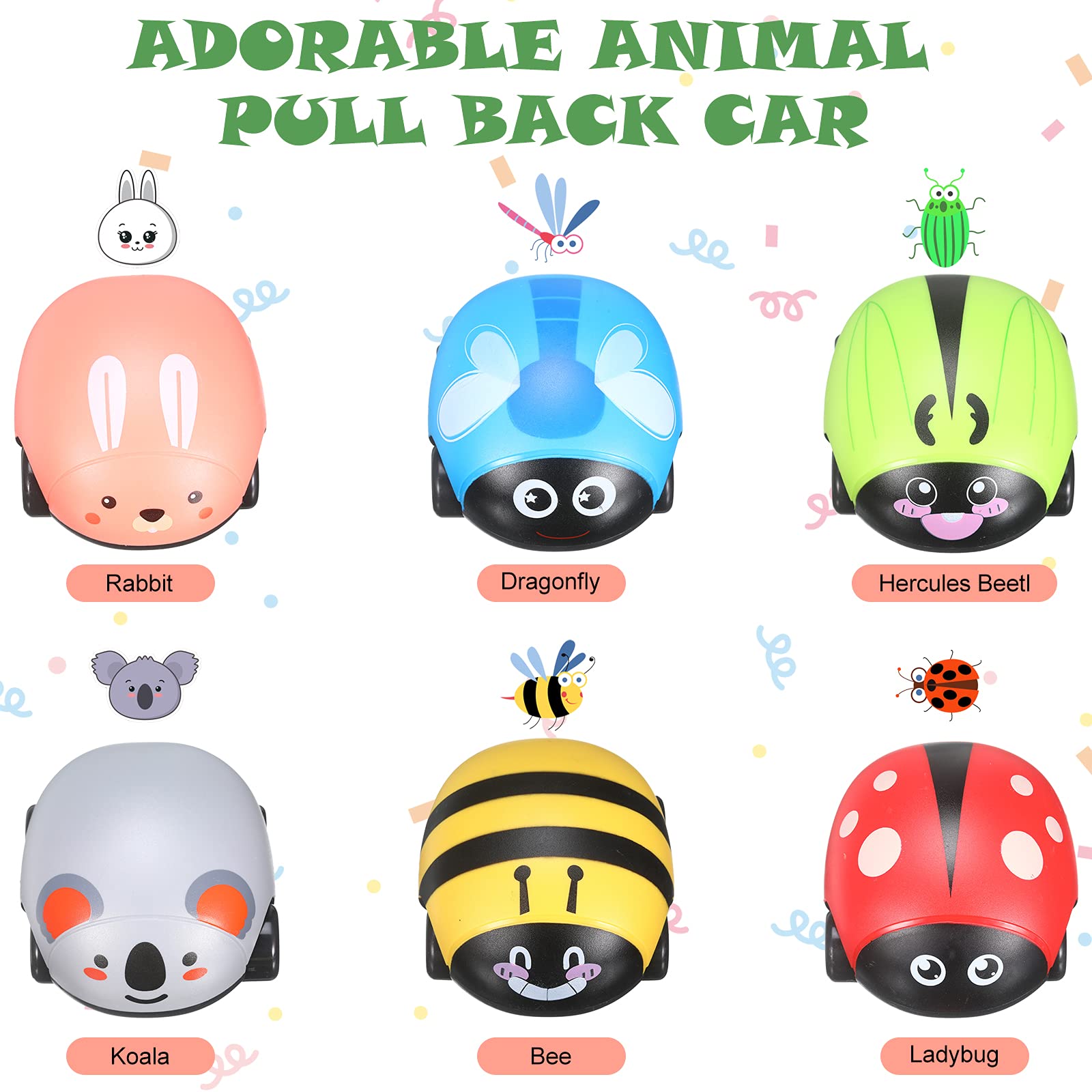 Skylety 6 Pieces Animals Pull Back Cars Friction Powered Push and Go Back and Forth Vehicles Car Toys Friction Powered Vehicle Playset Toys