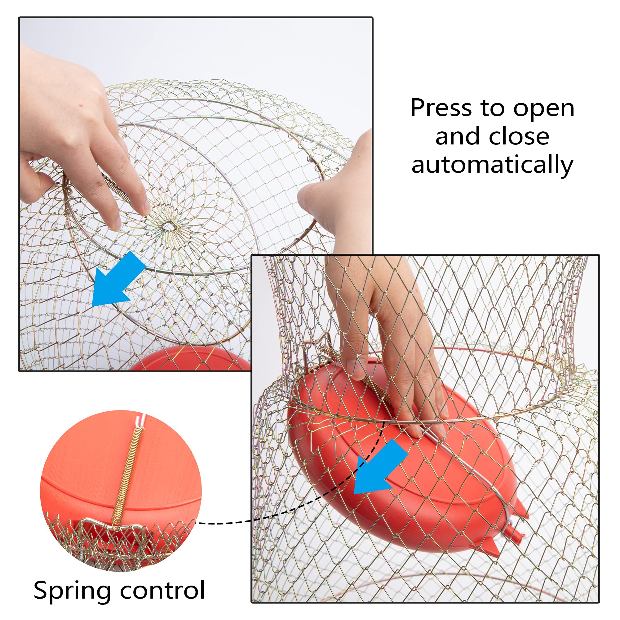 codree Galvanized Steel Wire Fish Basket, Collapsible Wire Fishing Basket, Portable Fishing Net Basket, Robust and Easy to Use