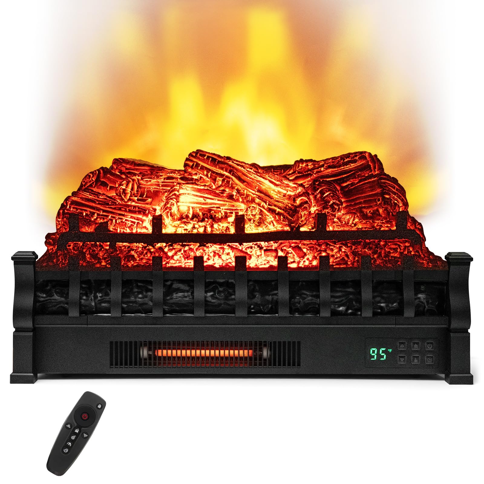 COSTWAY 26-inch Eternal Flame Electric Fireplace Log, Realistic Pinewood Ember Bed, Remote Control, Adjustable Flame Colors, Child Lock, 8H Timer, Infrared Log Heater for Home Decor, 1500W Black