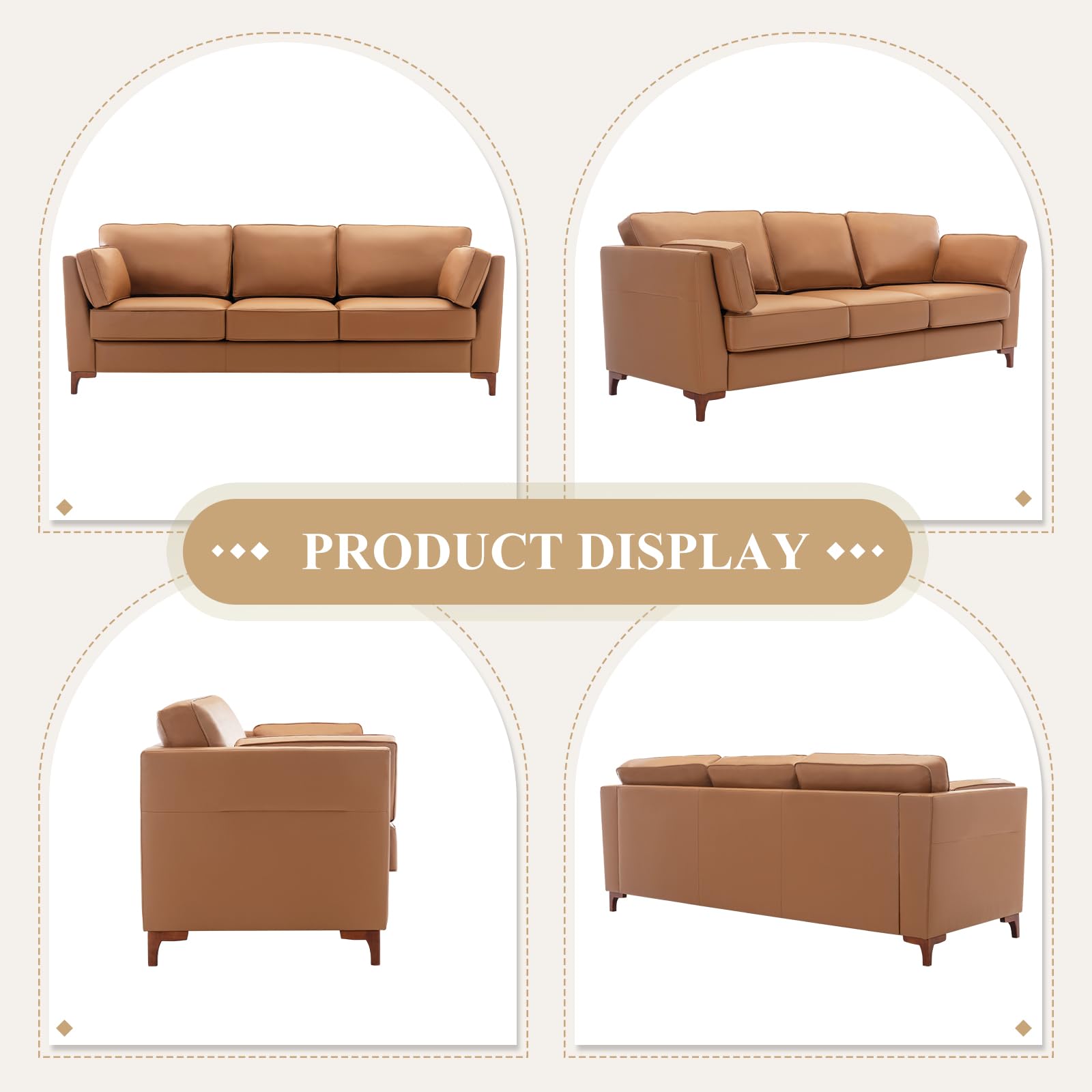 COLAMY 93" Mid-Century Modern Faux Leather Sofa,Oversized 3-Seater Couch with Comfy Cushions and Wood Legs for Living Room, Bedroom, Office, Apartment, Brown