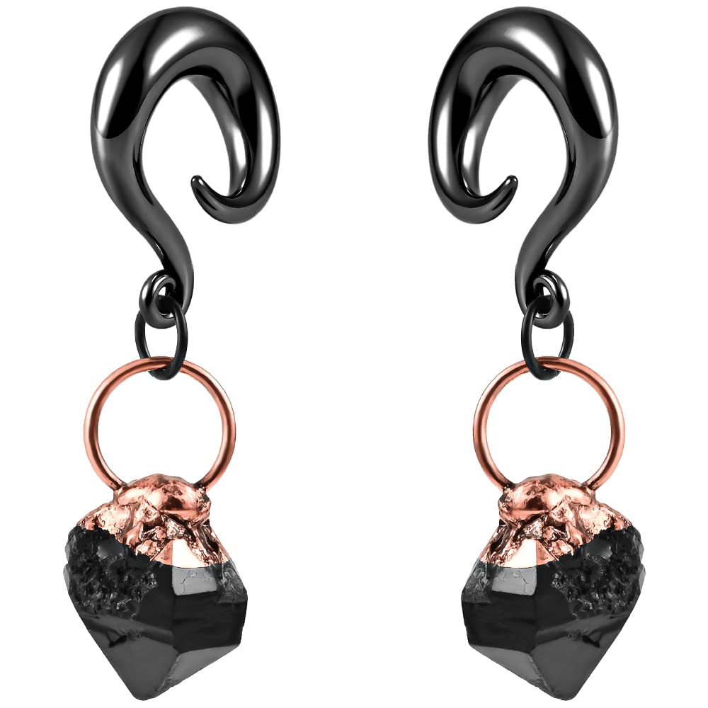 DOEARKO 2PCS Cool Black Natural Stone Ear Plugs Tunnel 316 Stainless Steel Ear Hook Piercing Ear Weight Hangers Pair Selling 2g 0g (4mm(6G), Black)