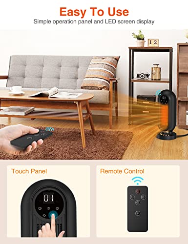 Lafhome Space Heater, 1500W Portable Ceramic Tower Heater, Oscillating Electric Space Heater with LED Flame Light, 12H Timer & Remote Control for Home Bedroom Office Indoor Use