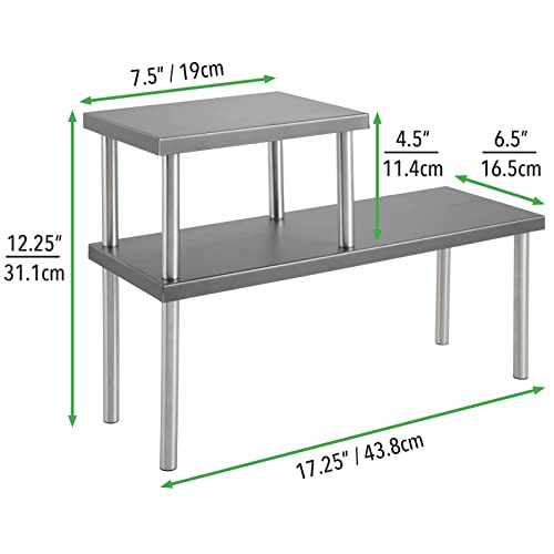 mDesign Modern Metal 3-Tier Kitchen Countertop and Pantry Cabinet Storage Shelf Organizer Stand for Storing Mugs, Bowls, Spices, Baking Supplies - Free Standing, 2 Shelves - Charcoal Gray/Brushed