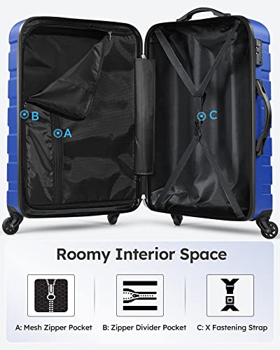 Luggage 3 Piece Sets Hard Shell Luggage Set with Spinner Wheels, TSA Lock, 20 24 28 inch Travel Suitcase Sets, Bright Blue