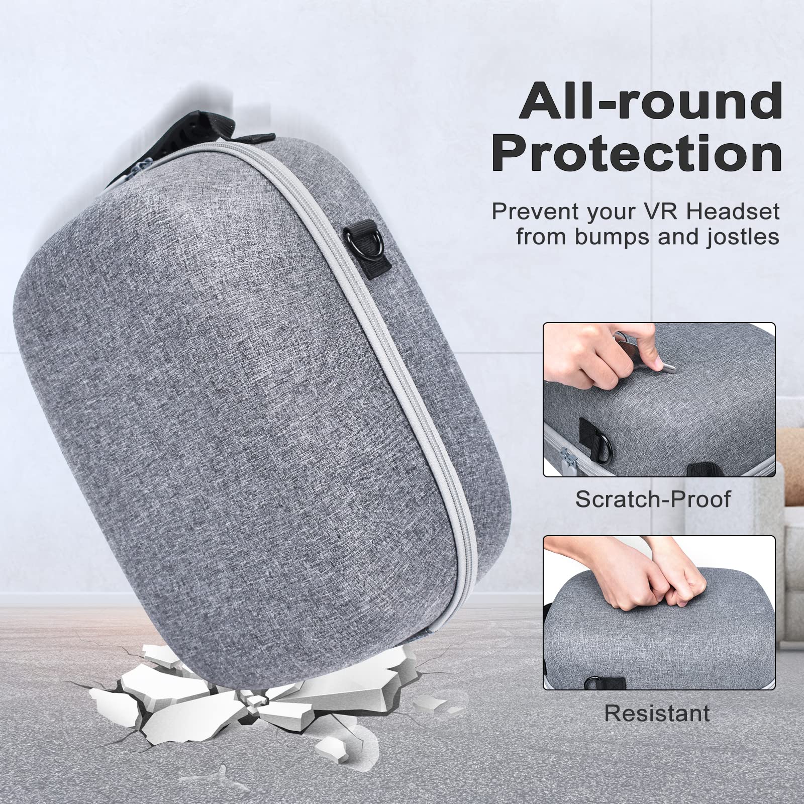 FASTSNAIL Hard Carrying Case & Accessories Bundle Compatible with PS VR2, Protective Storage Case with Lens Protector, Shoulder Strap and Velcro Strips, Portable for Travel and Home Storage
