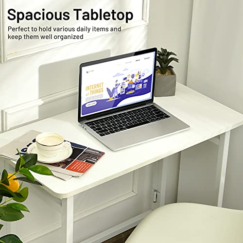 COSTWAY Folding Computer Desk, Simple Modern Writing Desk for Small Space, Space Saving Compact PC Laptop Study Workstation for Home Office, Easy Assembly, White