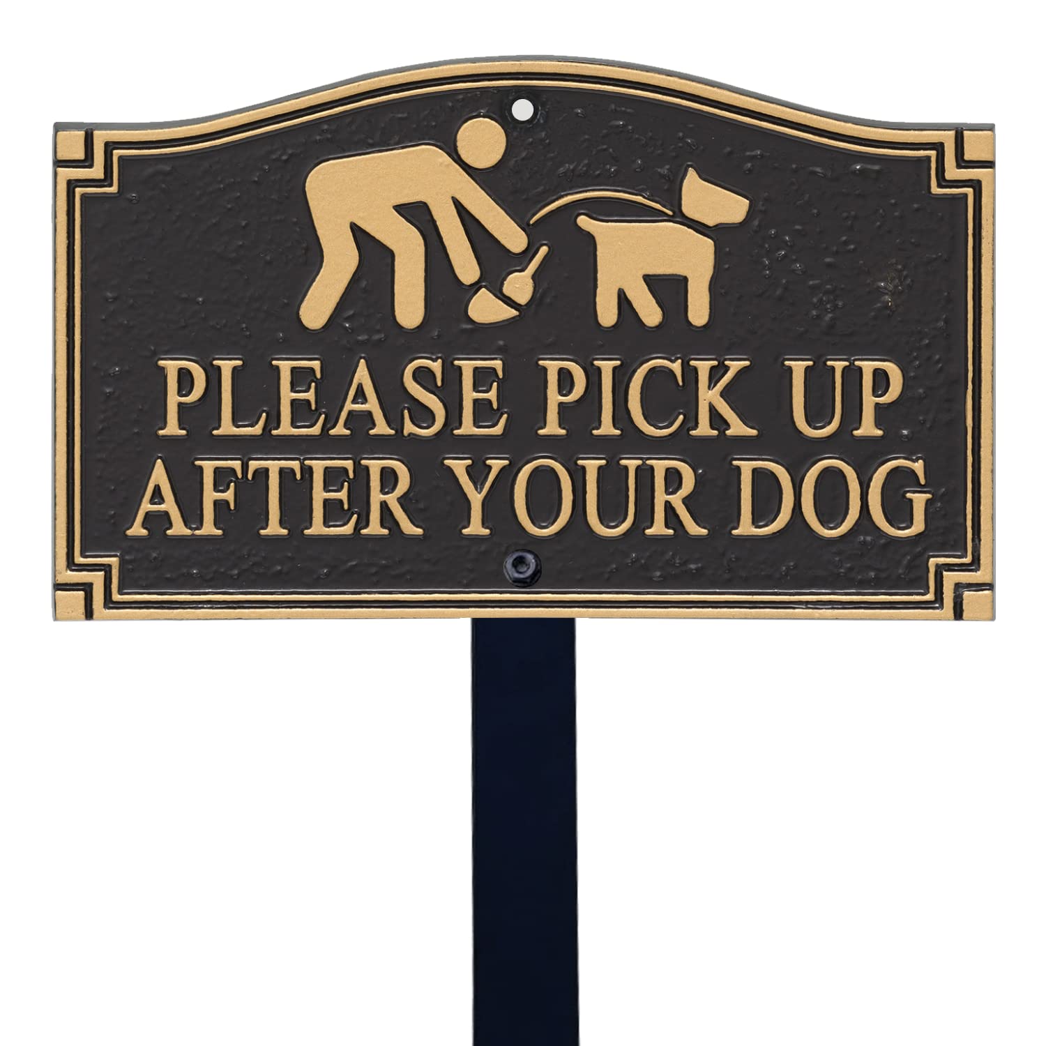 SmartSign Please Pick Up After Your Dog Sign for Yard | 5.75" x 9.5" Aluminum GardenBoss Statement Plaque with 18" Black Lawn Stake, Premium/Designer, Made in USA