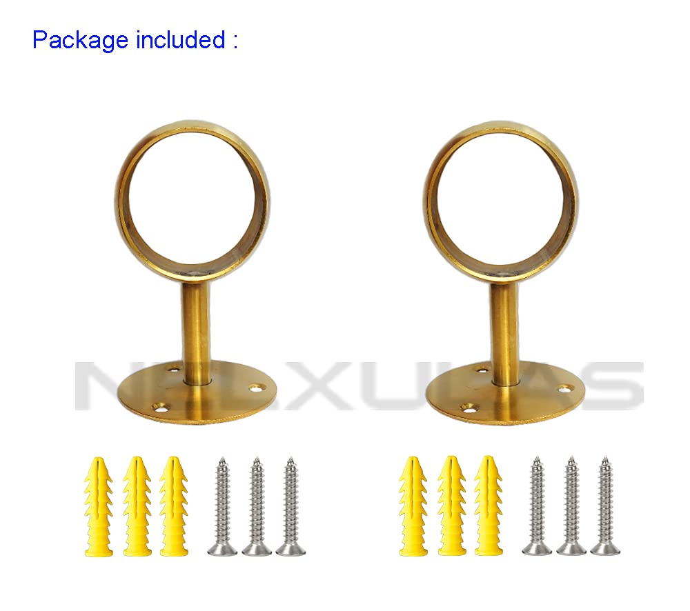 NELXULAS Golden Brushed Stainless Steel Heavy Duty Closet Rod,Curtain Rod End Supports Socket, Flange Rod Holder Closet Pole with Matching Screws (1-1/2 INCH)