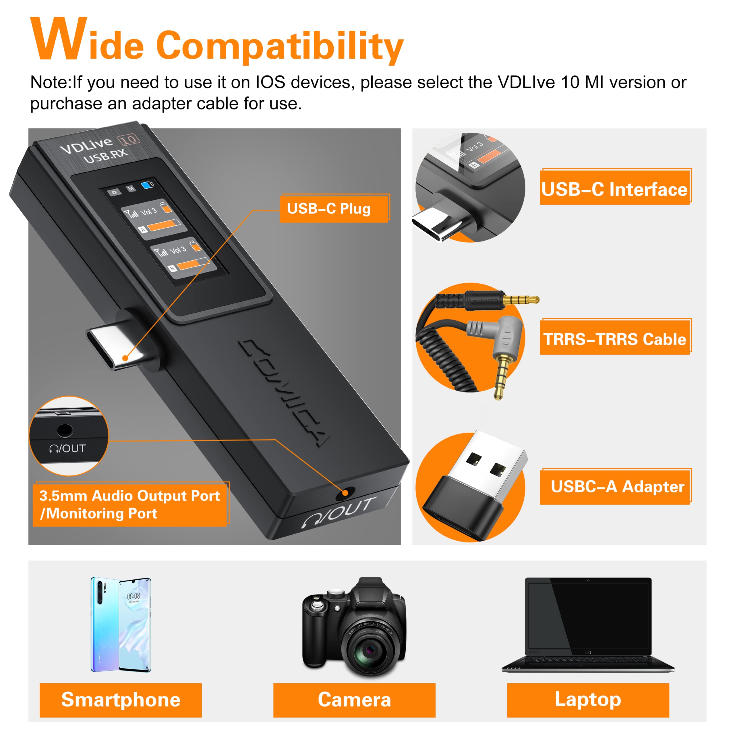 comica Wireless Lavalier Microphone for Android with Charging Case, VDLIVE10 2.4G Dual Wireless Lapel Microphone System for USB C Smartphones, iPad, Laptop, Interview, YouTube, Podcast, Live (Black)