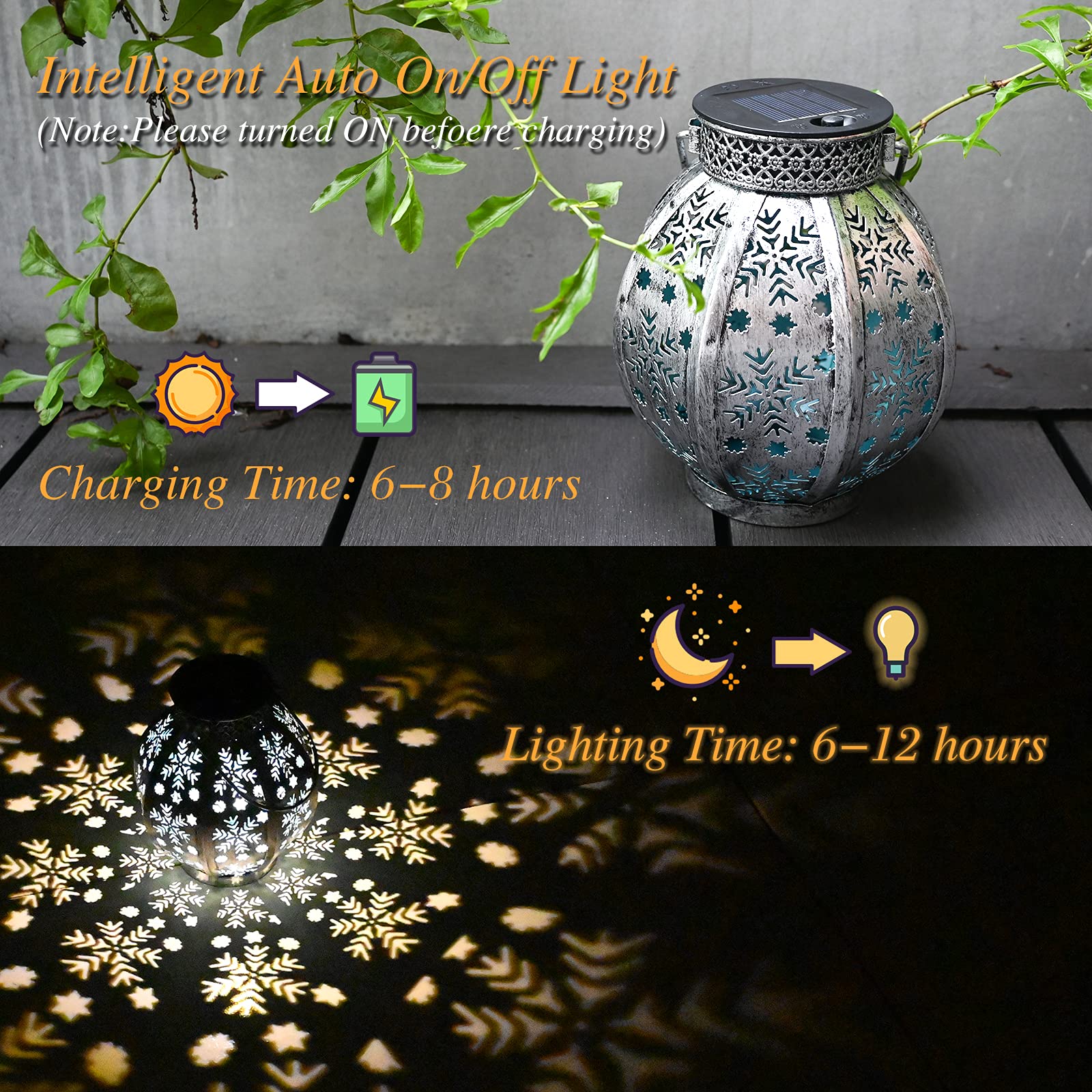 Solar Lanterns Outdoor Waterproof, Hanging Solar Lantern Lights for Garden Patio Yard Table Decorative Retro Snowflake Solar Powered Lanterns with Handles