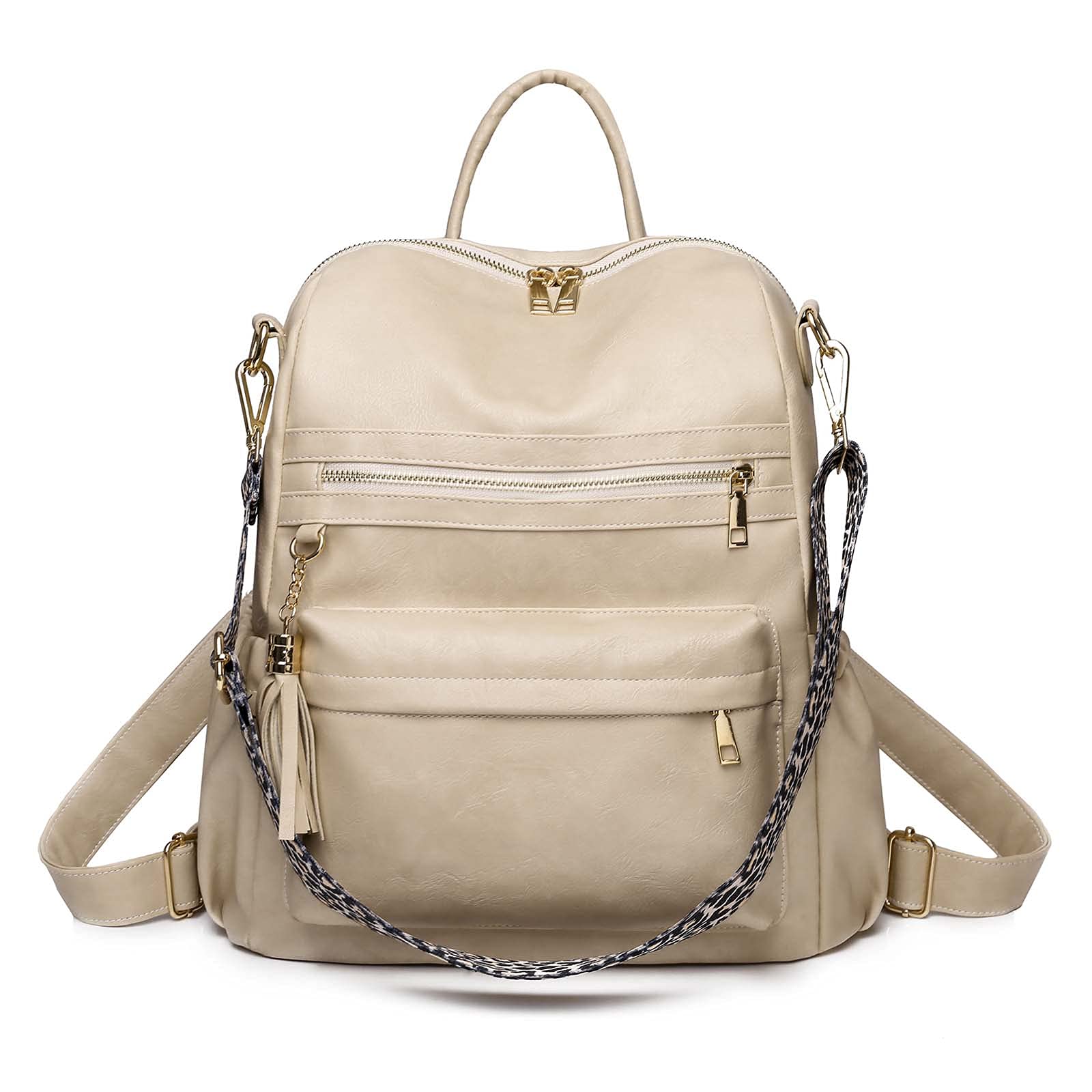 DIVCIDLC Backpack Purse for Women with Wide Leopard Shoulder Strap Convertible Women Fashion Daypack, Off White