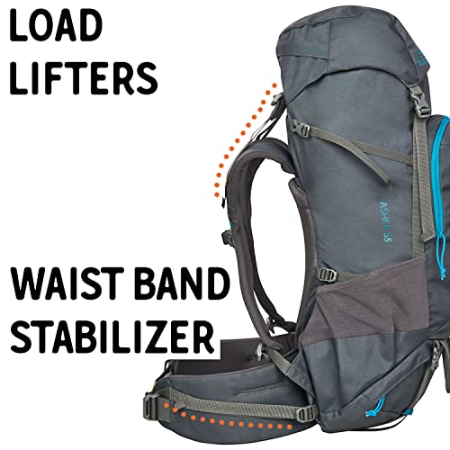 Kelty Asher Day Hiking Pack, 18-85 Liter Capacity, Hiking, Backpacking, Travel Pack, Internal Frame 2023 Model (55L Beluga)