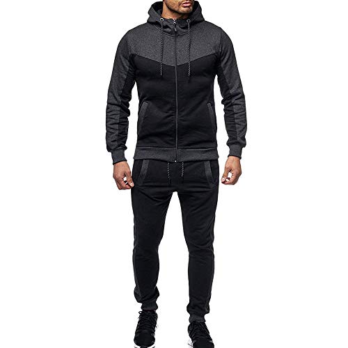Thenlian Men's Autumn Winter Packwork Sweatshirt Top Pants Sets Sports Suit Tracksuit(XXL, Dark Gray)