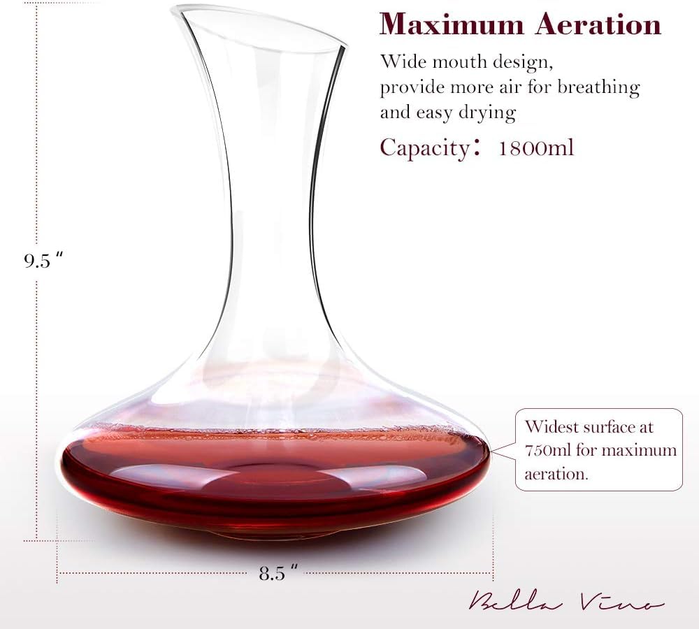 Large Elegant Wine Decanter with Aerator Pourer - Clear Hand Blown 100% Lead-Free Crystal Glass Wine Carafe - Red Wine Decanter Bottle, Wine Lovers Accessory Gift - 1600ml.