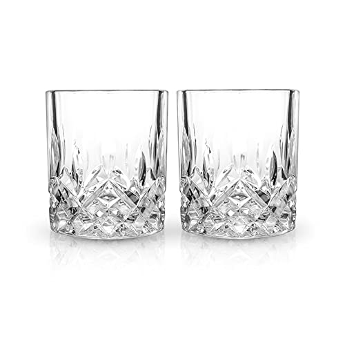 Viski Admiral Crystal Whiskey Tumbler Set of 2 - Premium Crystal Clear Liquor Drinking Glass, Classic Lowball Cocktail Glasses Gift Set, 9 Oz