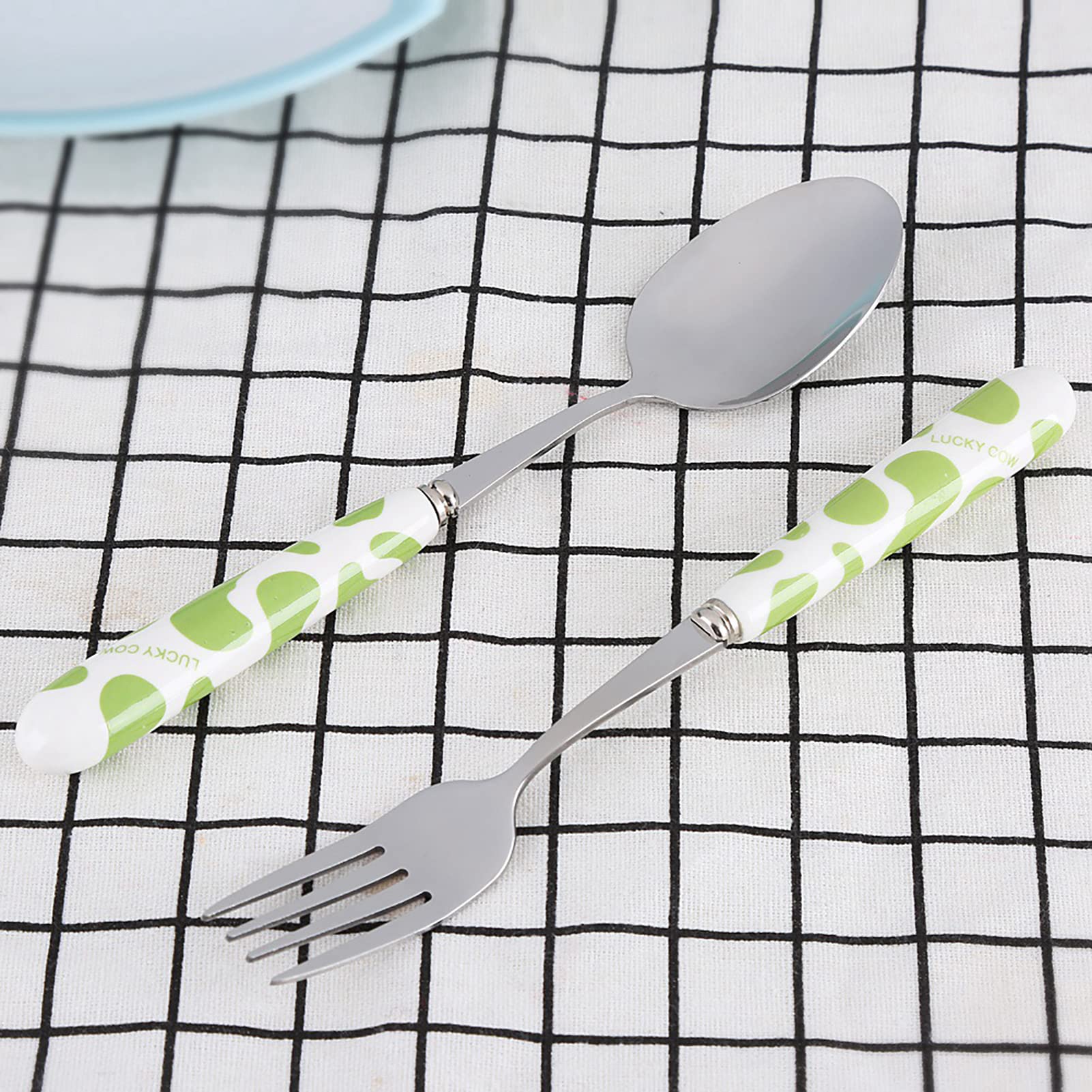 Children Flatware Set, Stainless Steel Fork Spoon with Storage Box Dinner Utensils Spoon Fork Set with Travel Case Toddler Travel Utensils for Kids Toddlers (Green)