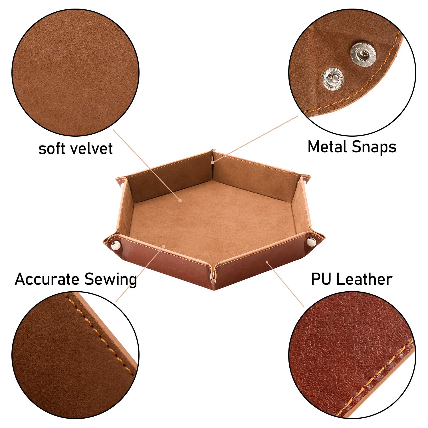 SHYVIA Dice Tray for RPG DND Table Games Metal Dice Rolling Tray Holder Dice Storage Box Larger Size Double Sided Folding PU Leather and Velvet 4 Pieces