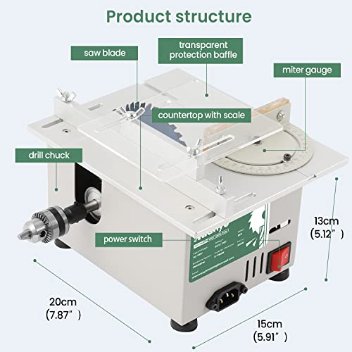 Huanyu Mini Table Saw Upgraded 300W 9000RPM Precision Multifunctional Table Saws Woodworking Lathe Polishing Bench Handmade Adjustable Blade Model Electric Portable Cutting Saw For DIY Crafts (Group1)