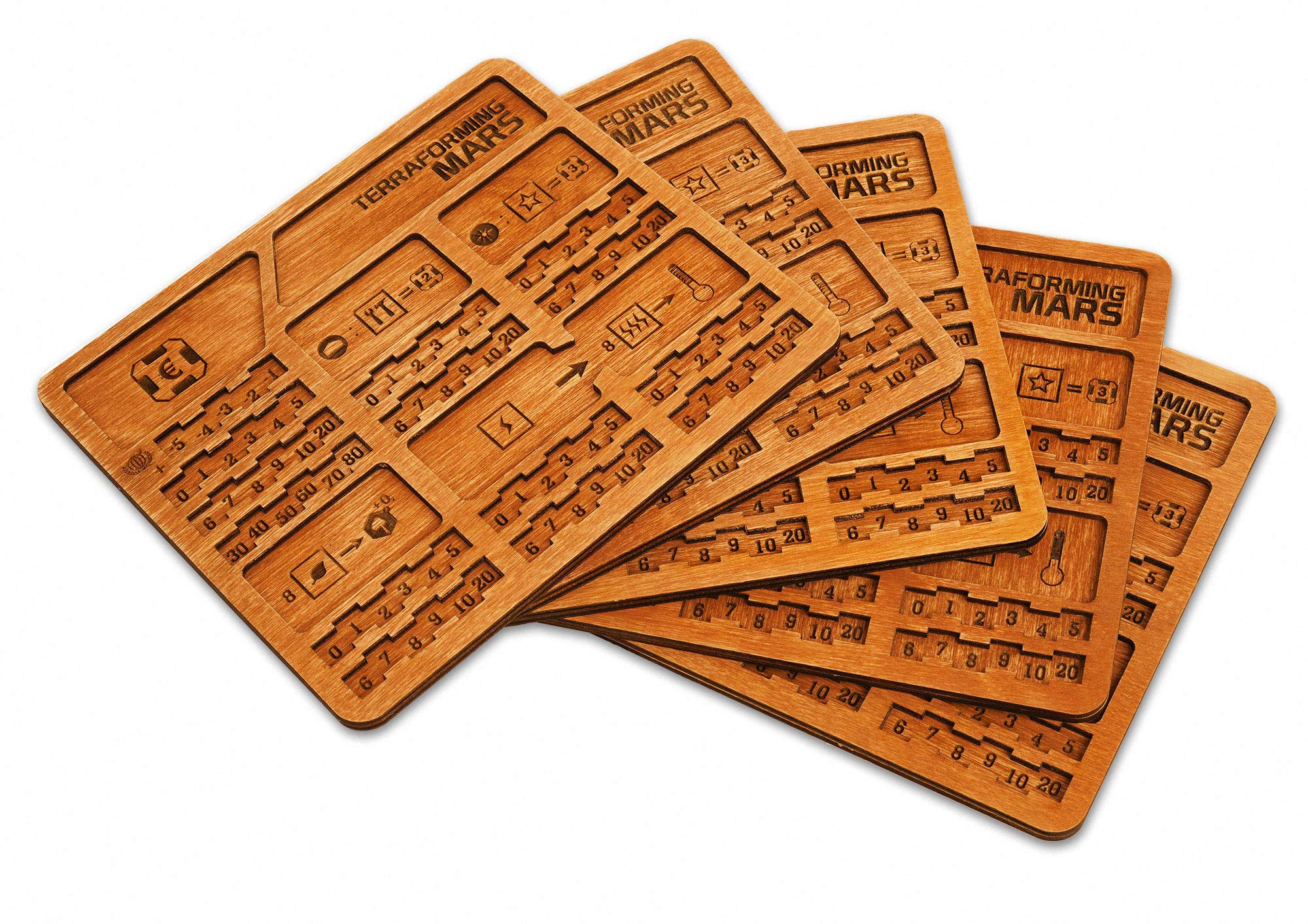 SMONEX 5 Wood Player Boards Compatible with Terraforming Mars Board Game - Gaming Organization with Player Trays Suitable for All Terraforming Mars Expansions