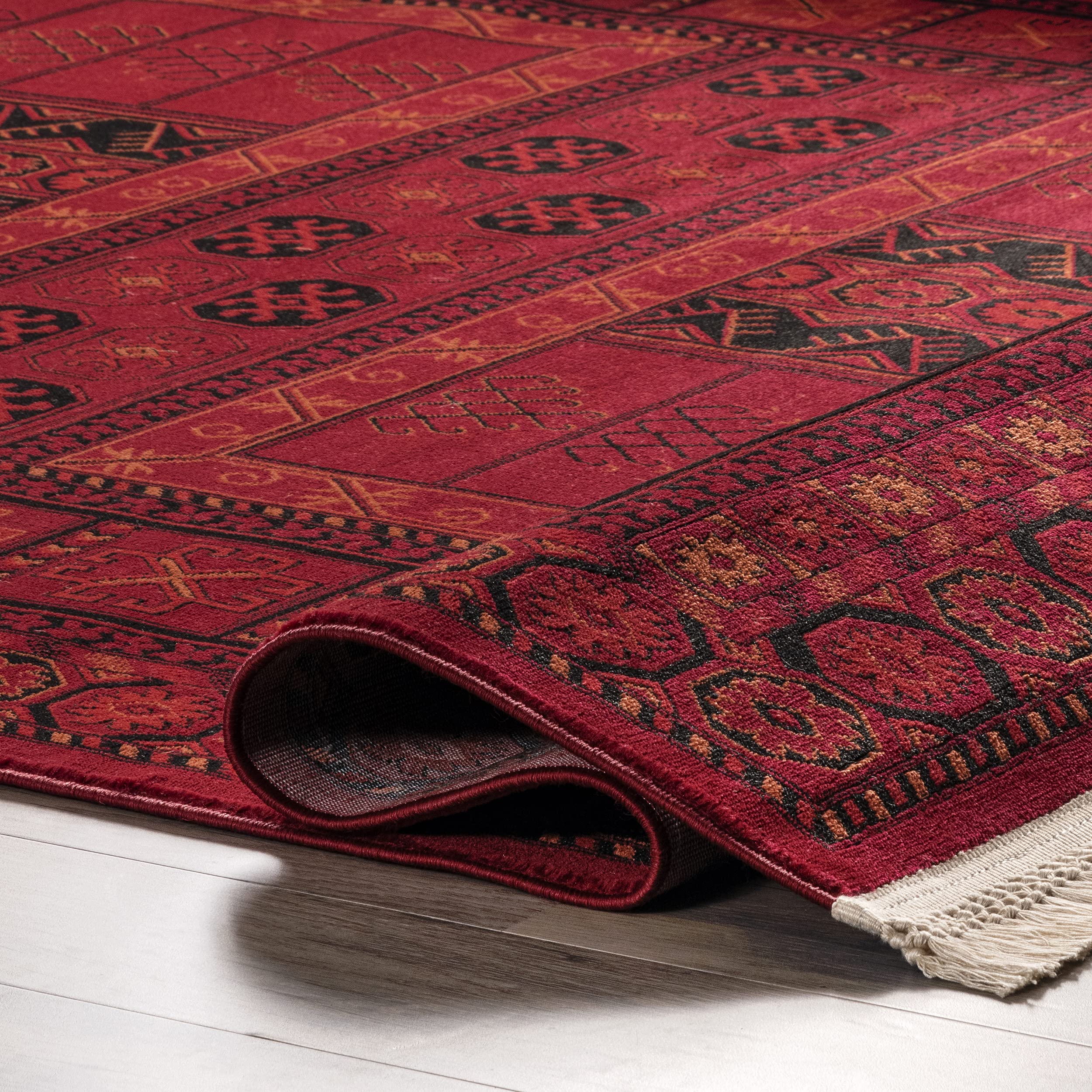 nuLOOM Billie Traditional Paneled Fringe Area Rug, 4x6, Red