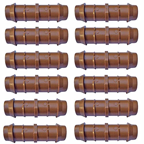 Habitech 1/2" Coupling Drip Irrigation Fittings (12 Pack) - Barbed Drip Line Coupler Connectors compatible with Rain Bird and Most 1/2" Tubing or Sprinkler Systems