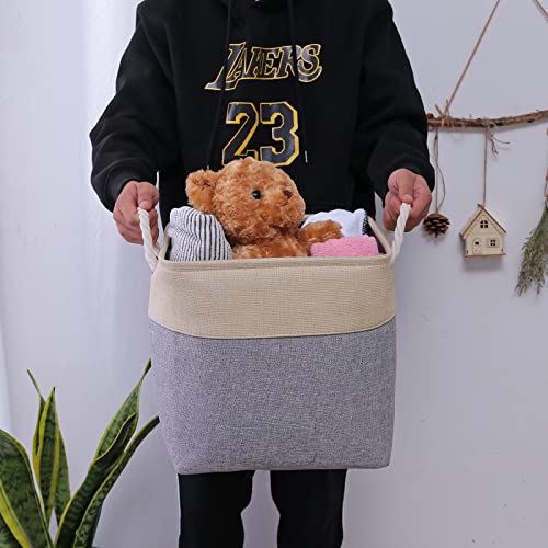 CREADARD Fabric Cube Storage Basket, 13x13x13 inch Foldable Linen Cube Storage Basket for Nursery and Home, Collapsible Canvas Shelf Basket for Wardrobe or Bedroom, Blue and Grey and Beige