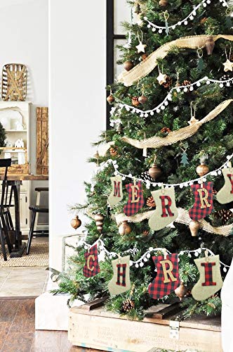 Merry Christmas Banner - Burlap Sock Shaped Christmas Decoration, Unique Hand-Sewn Christmas Decor, Great Firepalce Decoration for Christmas