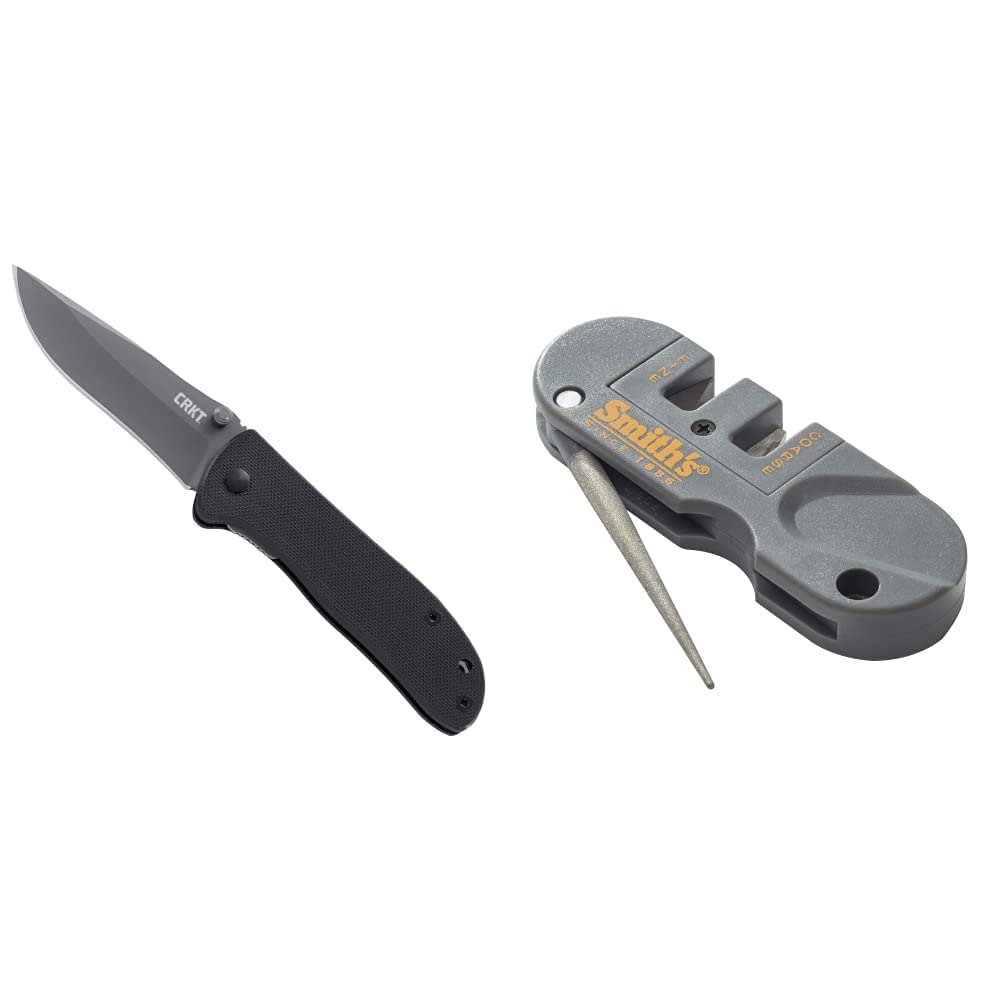 CRKT Drifter EDC Folding Pocket Knife & Smith's Abrasives PP1 hunting-knife-sharpeners 3.5" x 1" x 0" (Length x Width x Height
