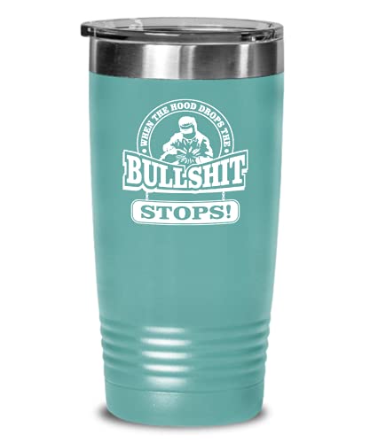 Funny Welder Gifts Tumbler When the helmet drops, the bullshit stops 20oz, Teal Green