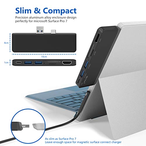 Microsoft Docking Station,6-in-2 USB C Surface Pro 7 Hub with 4K HDMI Adapter+ USB C Port(Audio & Data)+2 USB 3.0 Port +SD/TF Card Reader,Converter Combo Adaptor for Surface Pro 7