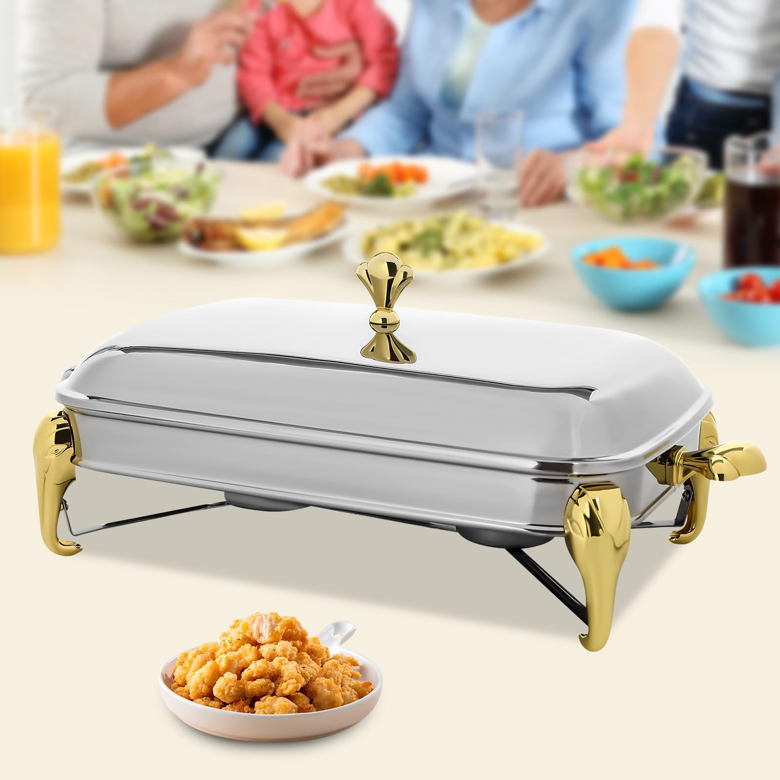 Chafing Dish Buffet Set Server Stainless Steel Chafing Dishes Oven Safe Glass Rectangle Food Warmer for Event Party Holiday 2.9L