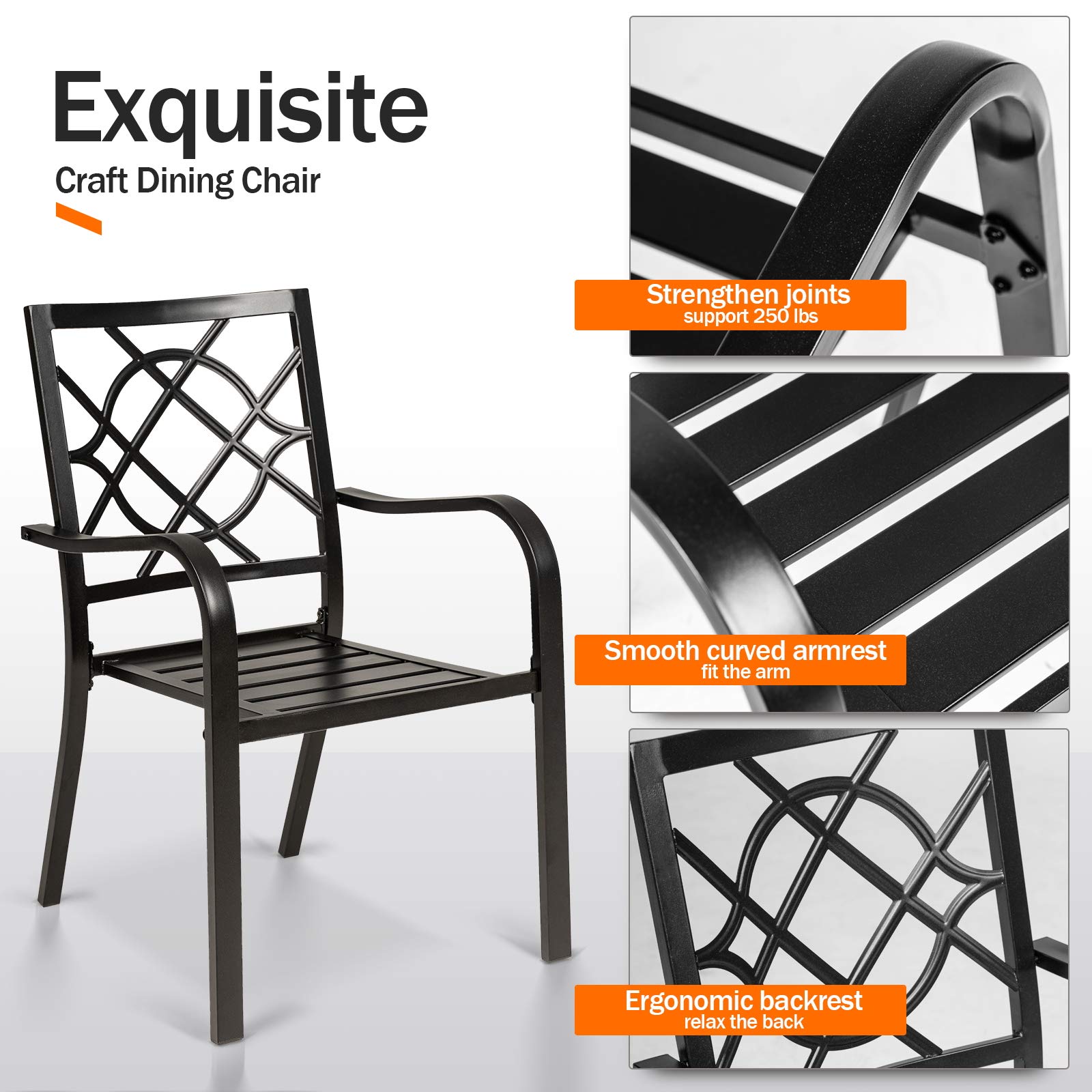 Patiomore 4 Piece Outdoor Dining Chairs 300 lbs Patio Bistro Chairs Stackable Wrought Iron Chairs with Armrest for Garden, Backyard, Balcony