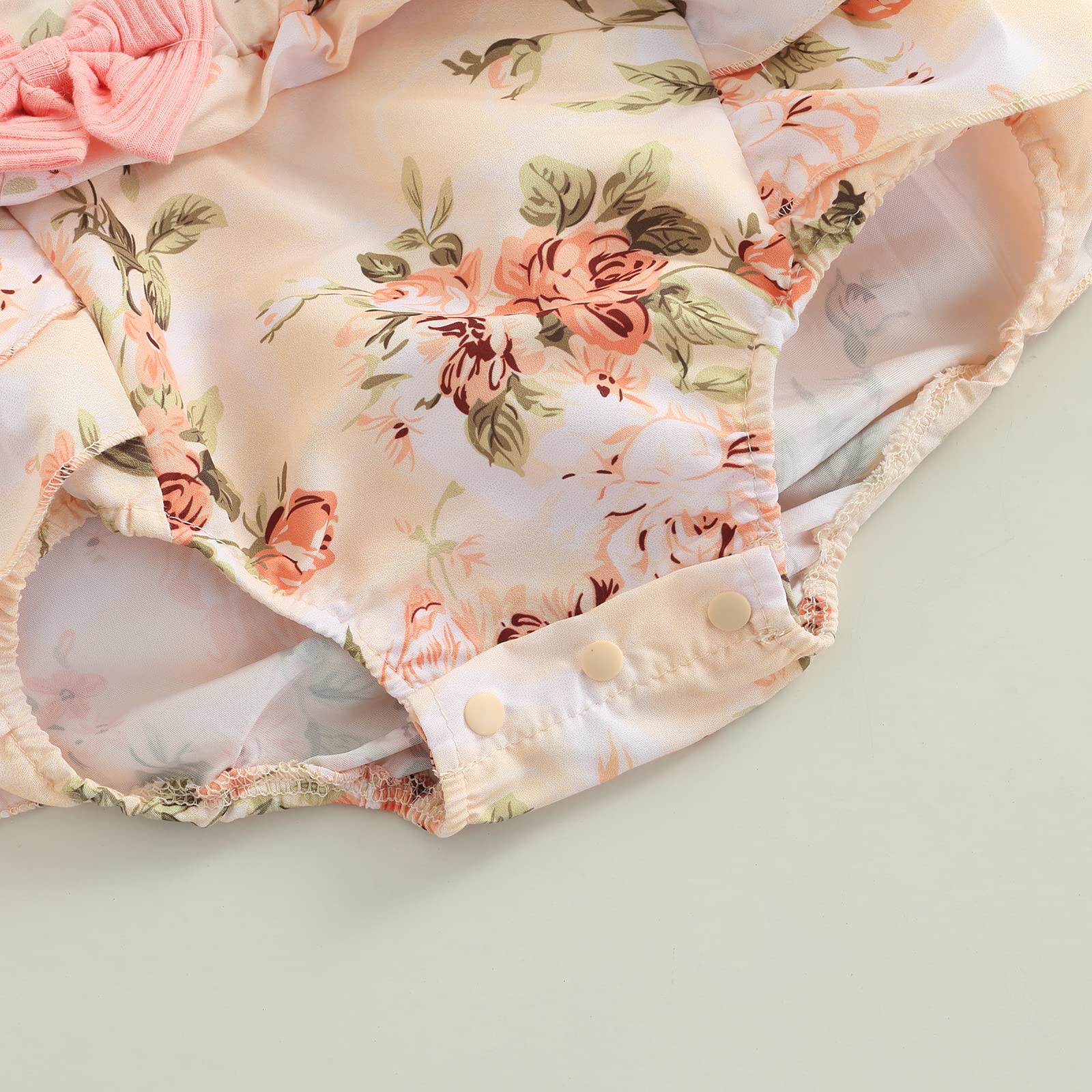 MERSARIPHY Newborn Baby Girl Summer Clothes Cotton Linen Romper Floral Bodysuit Tops With Headband (Pink, 0-3 Months)