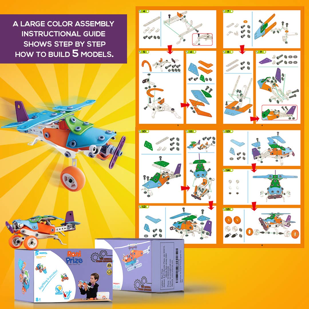 STEM Learning Toys for 6-8 Year-Old Boys & Girls. Building Toy Set, Early Learning Construction, 132 Pc Kit Set, Fun and Creative Educational Models (5 in 1), Includes Toolbox Storage, Best Toy Gifts