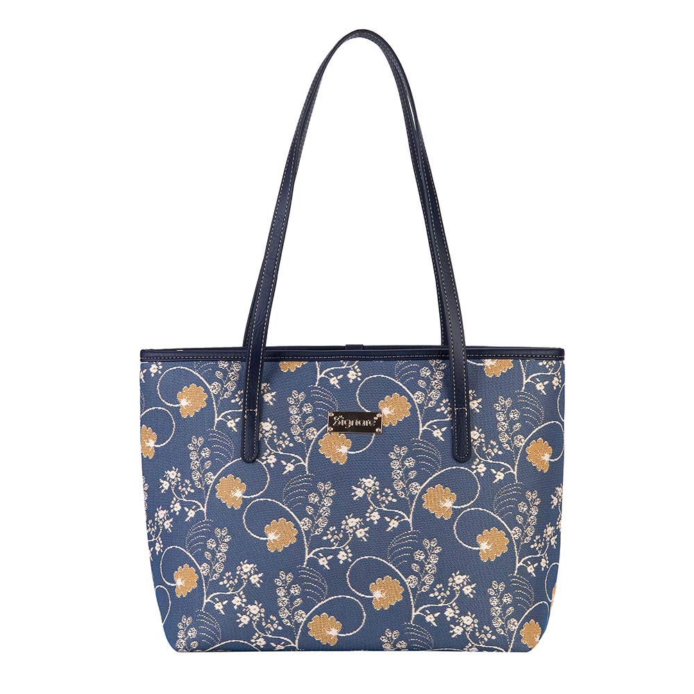 Signare Tapestry Shoulder Bag for Woman Travel or Work Tote Bags for Women In Jane Austen Blue Design|COLL-AUST