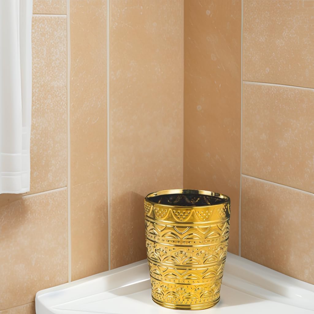 Gold Garbage Can Kitchen Trash Cans Wastebasket, Decorative Garbage Container Bin for Bathroom, Bedroom, Kitchen, Home Office, and Holds Waste(Round,Ceramic,Open Top