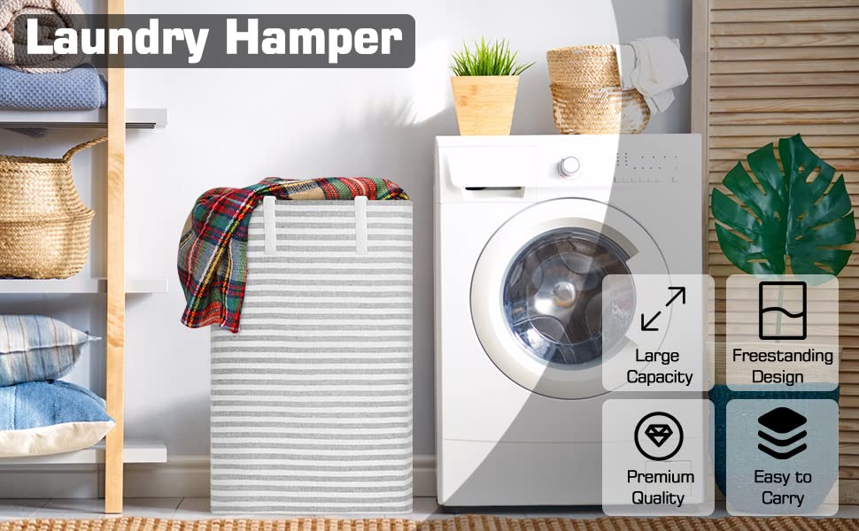 MecTo 72L Collapsible Laundry Hamper Freestanding Laundry Basket with Easy Carry Long Handles, Foldable Clothes Hamper Storage Basket for Bathroom Bedroom Dorm, Grey