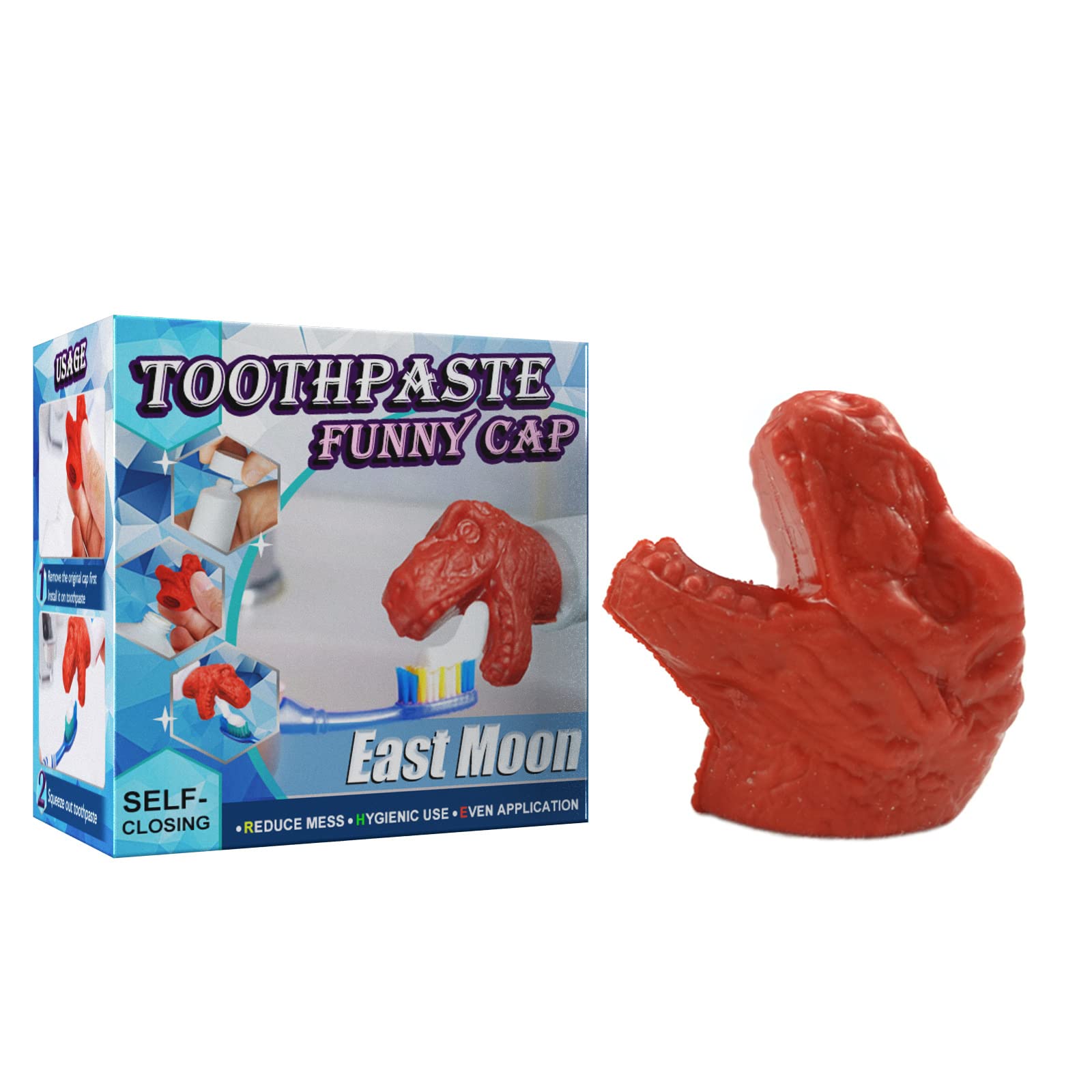 Dinosaur T-Rex Toothpaste Cap and Toothpaste Squeezer Dispenser, Funny Toothpaste Topper for Kids, Rolling Tube White