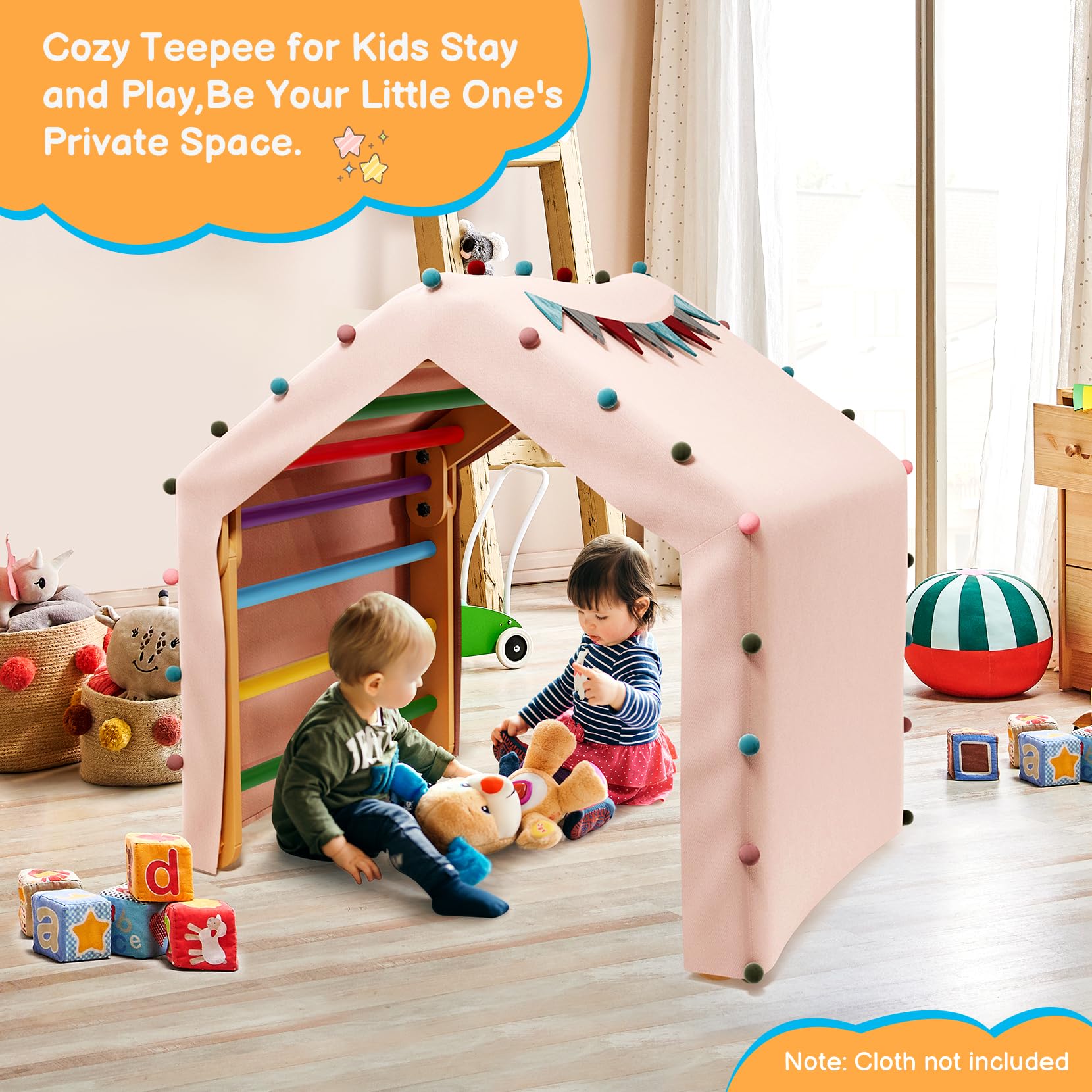 Dripex Pikler Triangle Set, Foldable 20-in-1 Climbing Triangle with Thickened 2-in-1 Ramp, Montessori Wooden Indoor Playground and Gym for Toddlers(Colorful)